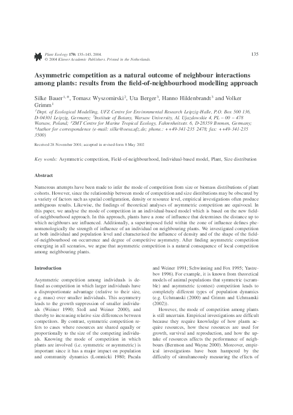 (PDF) Asymmetric competition as a natural outcome of neighbour ...