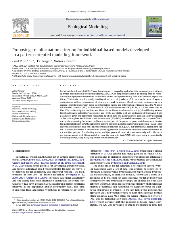 (PDF) Proposing an information criterion for individual-based models developed in a pattern ...