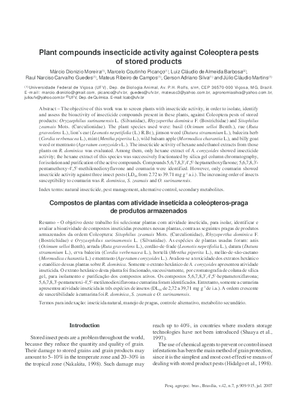 (PDF) Plant compounds insecticide activity against Coleoptera pests of ...
