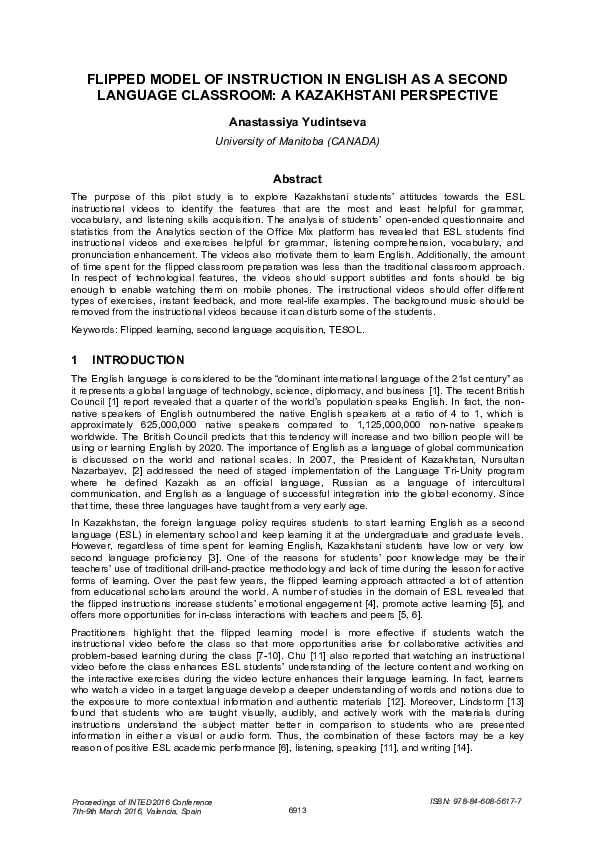 (PDF) Flipped Model of Instruction in English as a Second Language ...
