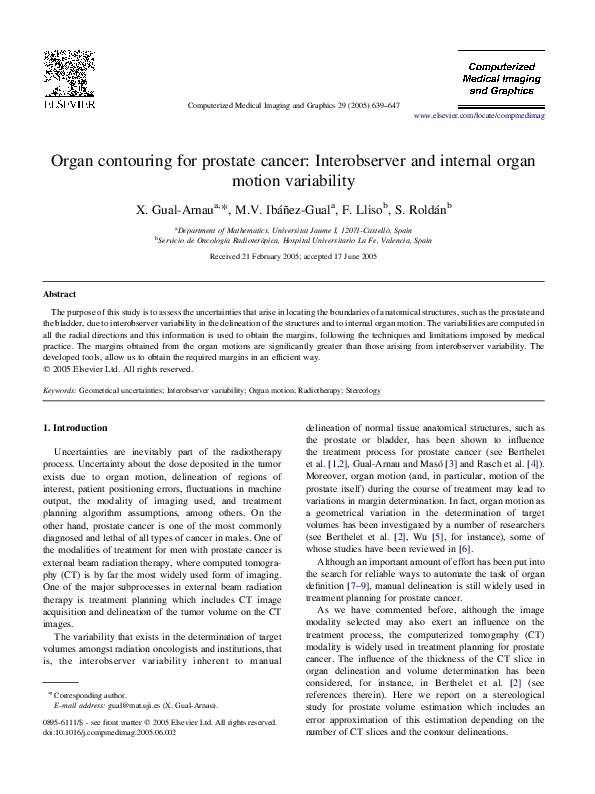 (PDF) Organ contouring for prostate cancer: Interobserver and internal ...