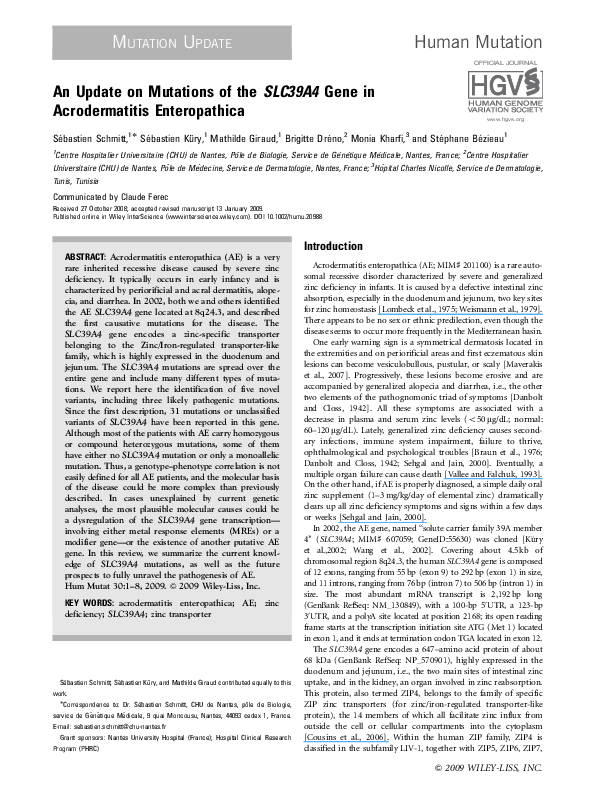 (PDF) An update on mutations of the SLC39A4 gene in acrodermatitis ...