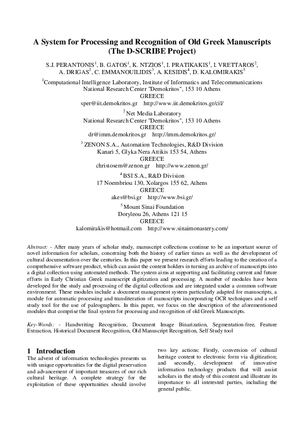 (PDF) A System for Processing and Recognition of Old Greek Manuscripts ...