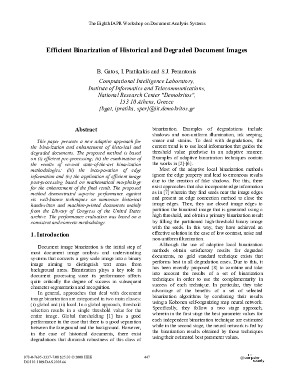 Pdf Efficient Binarization Of Historical And Degraded Document Images
