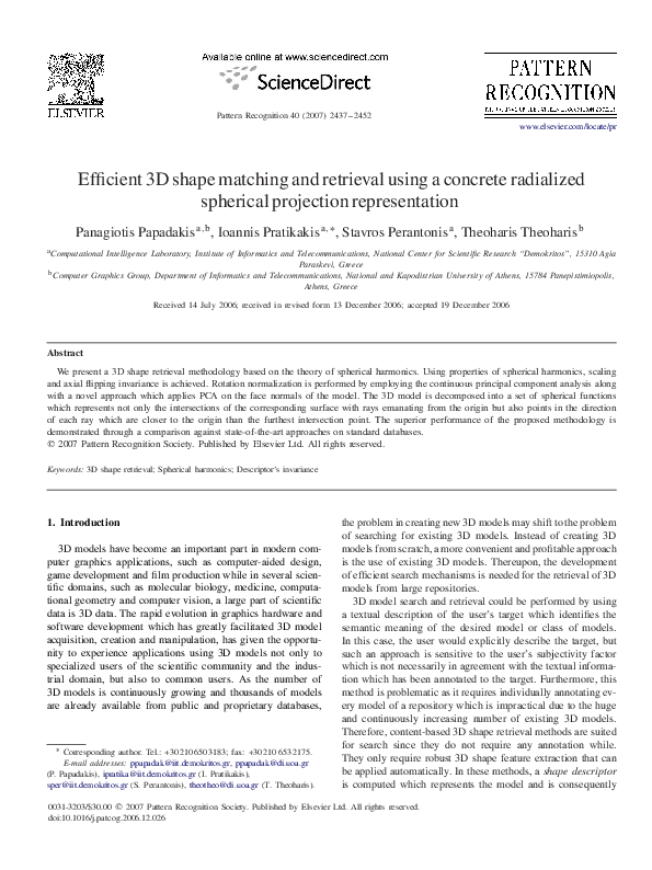 (PDF) Efficient 3D shape matching and retrieval using a concrete radialized spherical projection ...