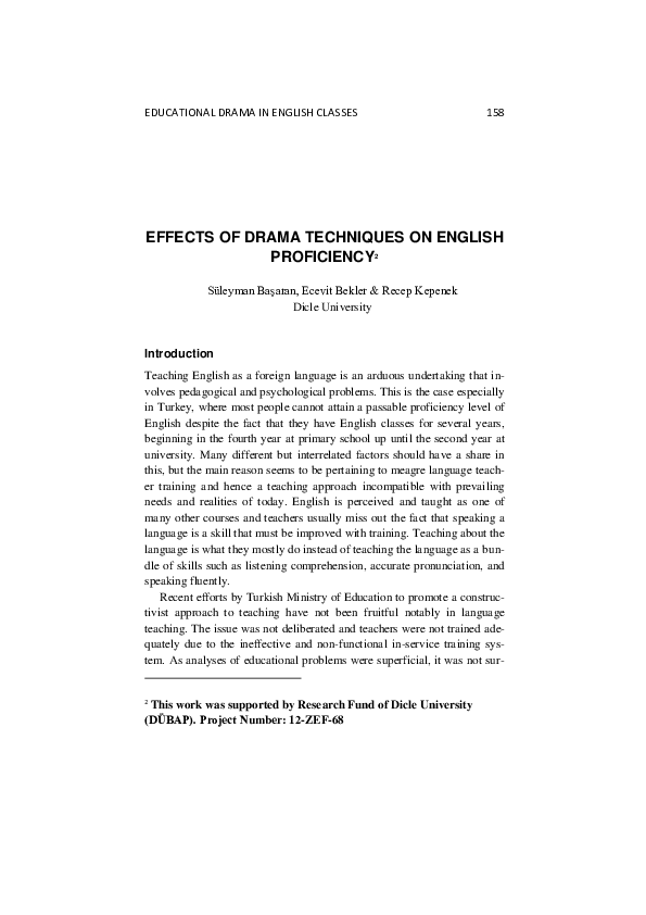 (PDF) Effects of Drama Techniques on English Proficiency