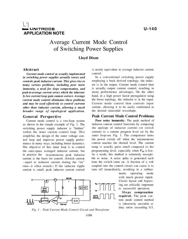 Pdf Average Current Mode Control Of Switching Power Supplies