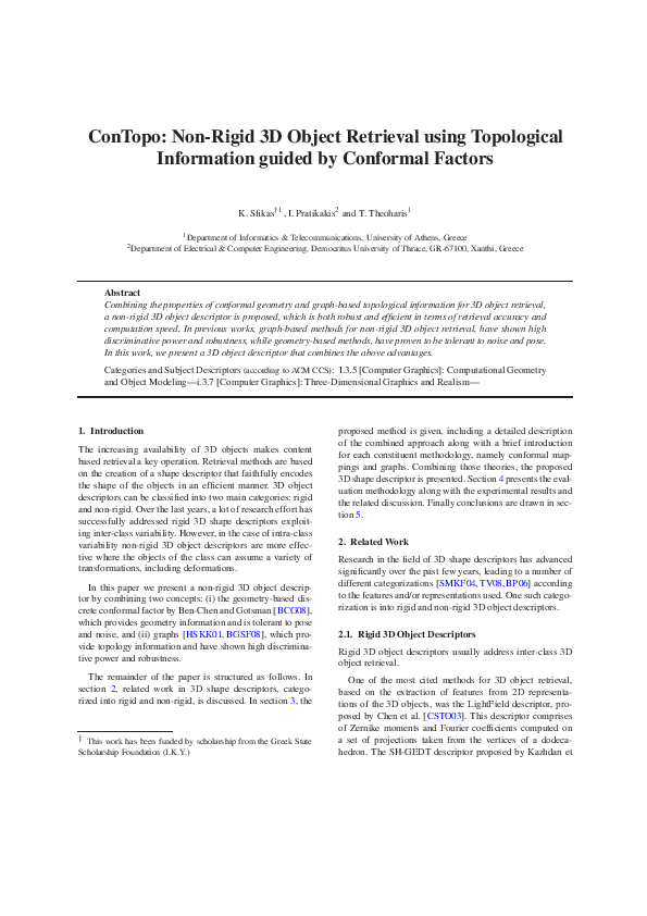 (PDF) Contopo: Non-rigid 3d object retrieval using topological information guided by conformal ...