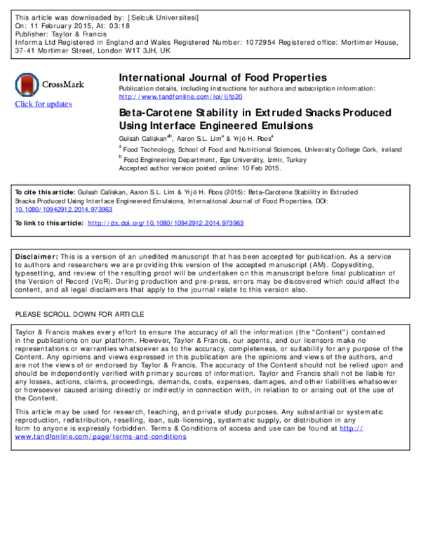 (PDF) Beta-Carotene Stability in Extruded Snacks Produced Using Interface Engineered Emulsions