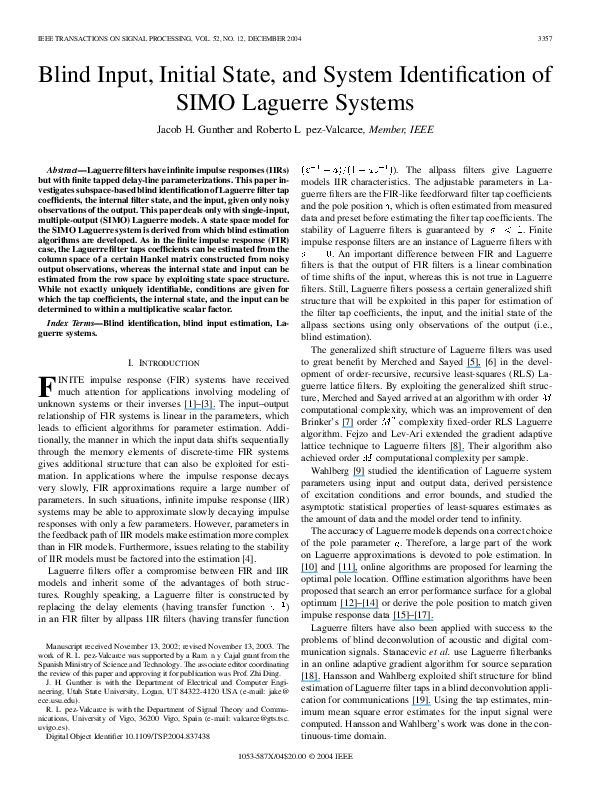Pdf Blind Input Initial State And System Identification Of Simo Laguerre Systems Jake
