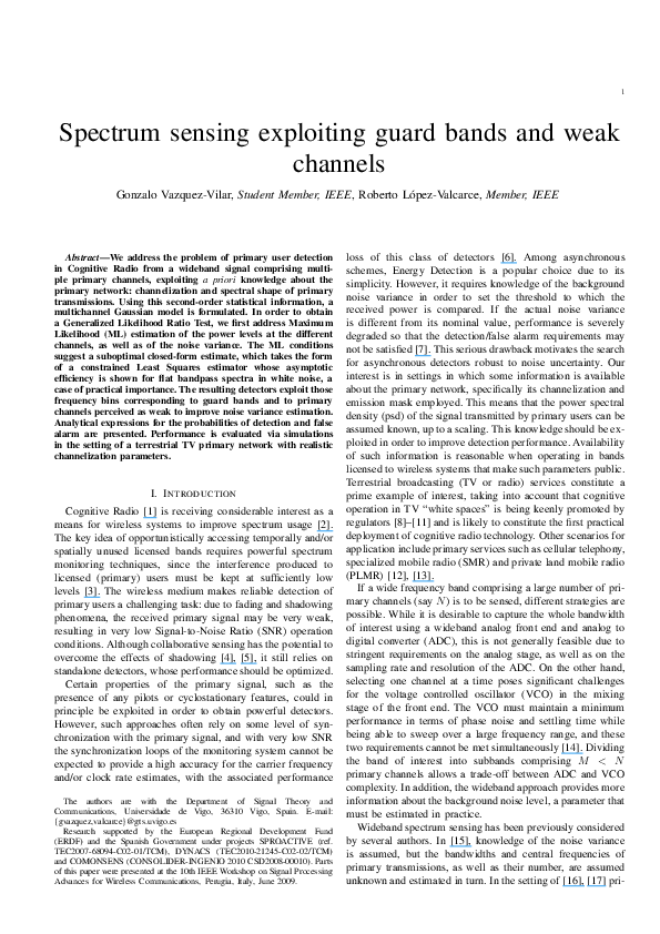 (PDF) Spectrum Sensing Exploiting Guard Bands and Weak Channels