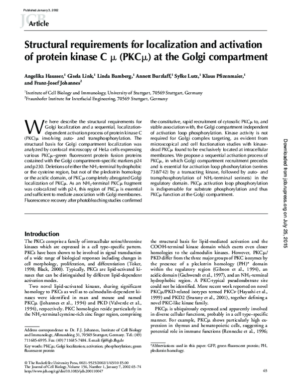(PDF) Protein kinase C epsilon is localized to the Golgi via its zinc ...