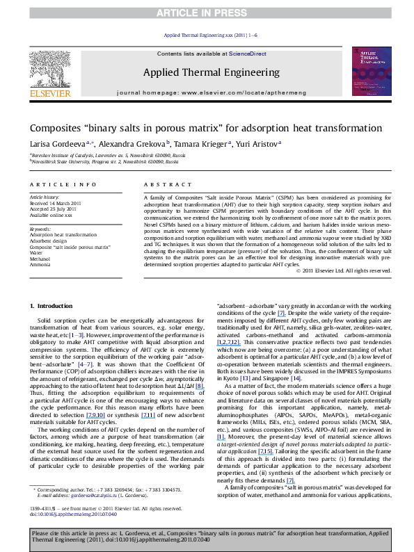 (PDF) Composites “binary salts in porous matrix” for adsorption heat ...