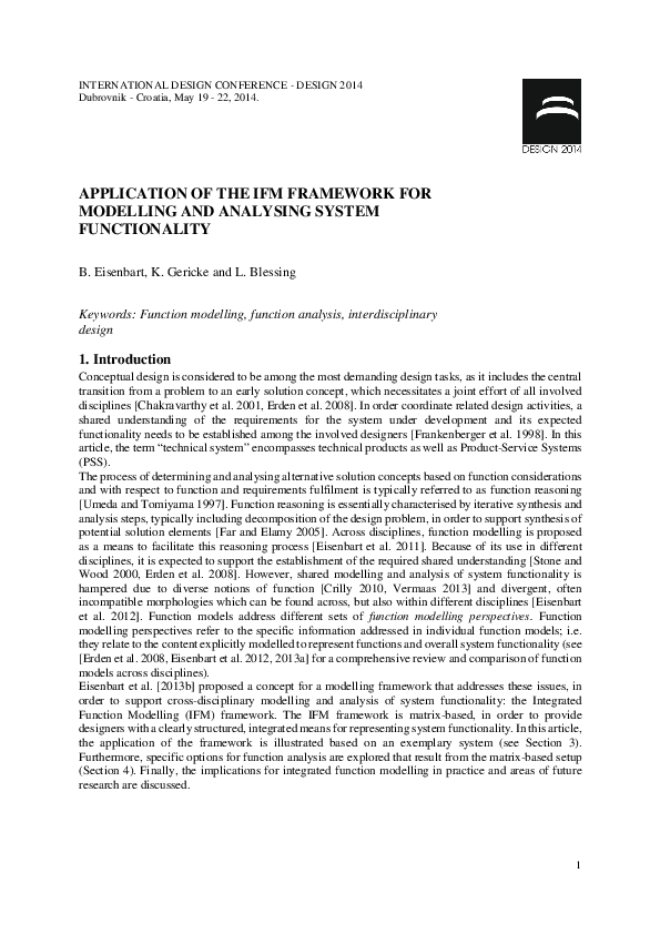 (PDF) Application of the IFM framework for modelling and analysing system functionality