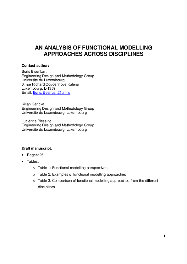 (PDF) An analysis of functional modeling approaches across disciplines