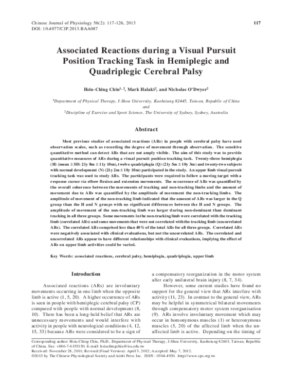 (PDF) Associated reactions during a visual pursuit position tracking ...