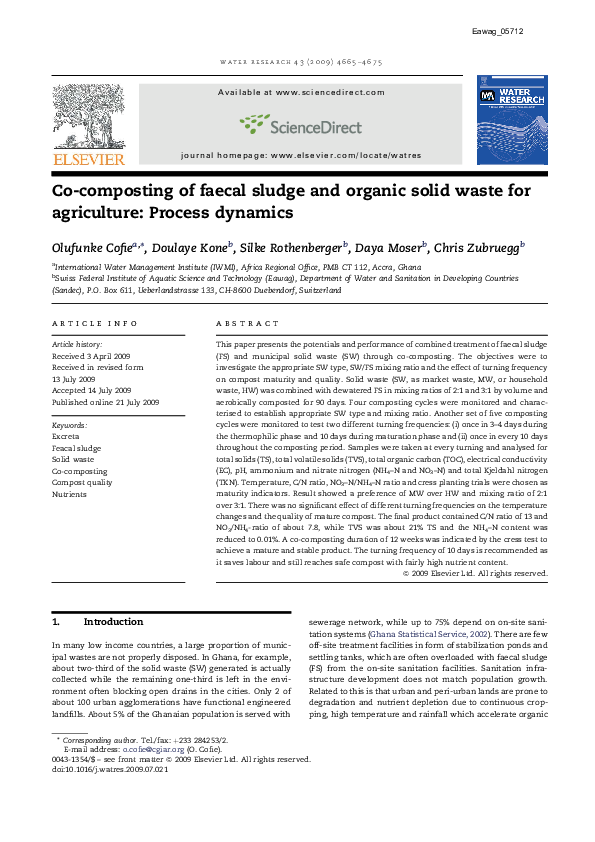 (PDF) Co-composting of faecal sludge and organic solid waste for ...