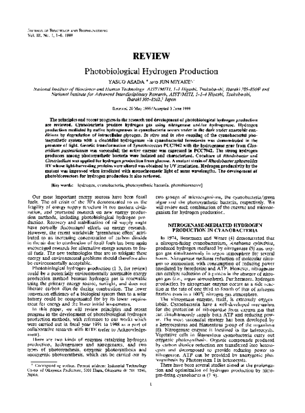 (PDF) Photobiological hydrogen production