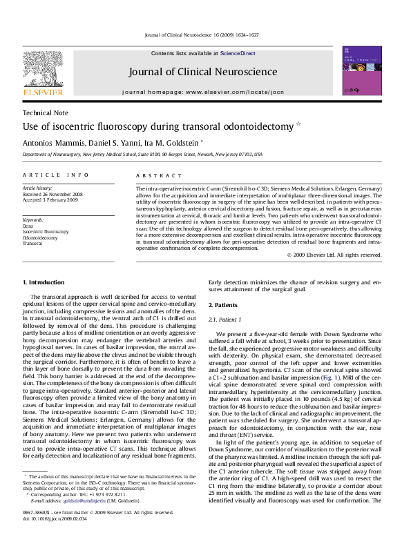 (PDF) Use of isocentric fluoroscopy during transoral odontoidectomy
