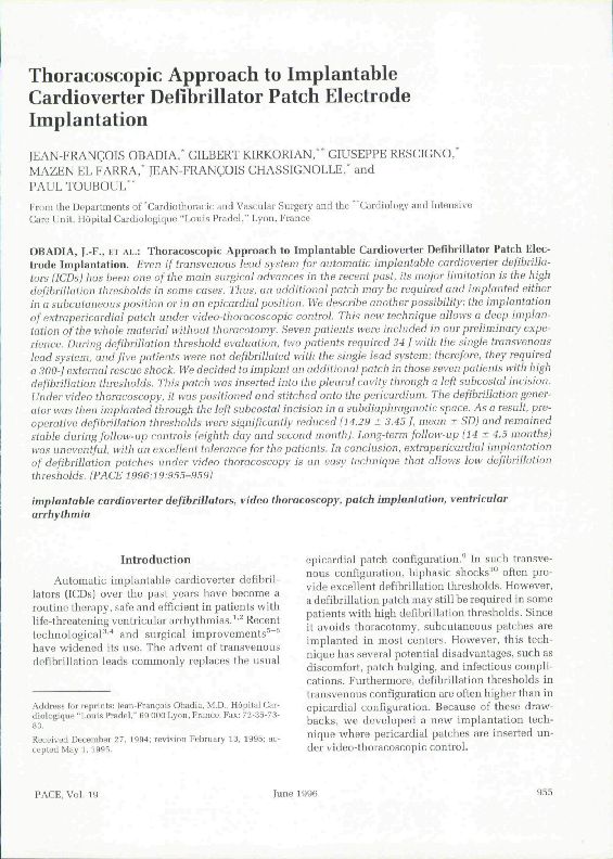 (PDF) Thoracoscopic Approach to Implantable Cardioverter Defibrillator ...