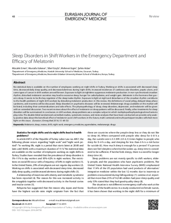 (PDF) Sleep Disorders in Shift Workers in the Emergency Department and ...