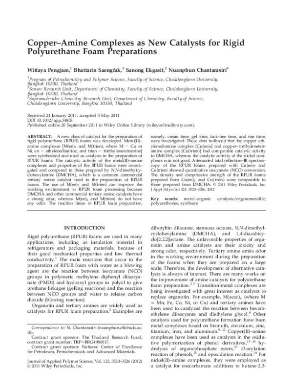 (PDF) Copper-amine complexes as new catalysts for rigid polyurethane ...