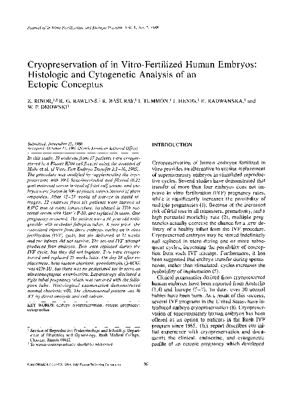 (PDF) Cryopreservation of in vitro-fertilized human embryos: Histologic ...
