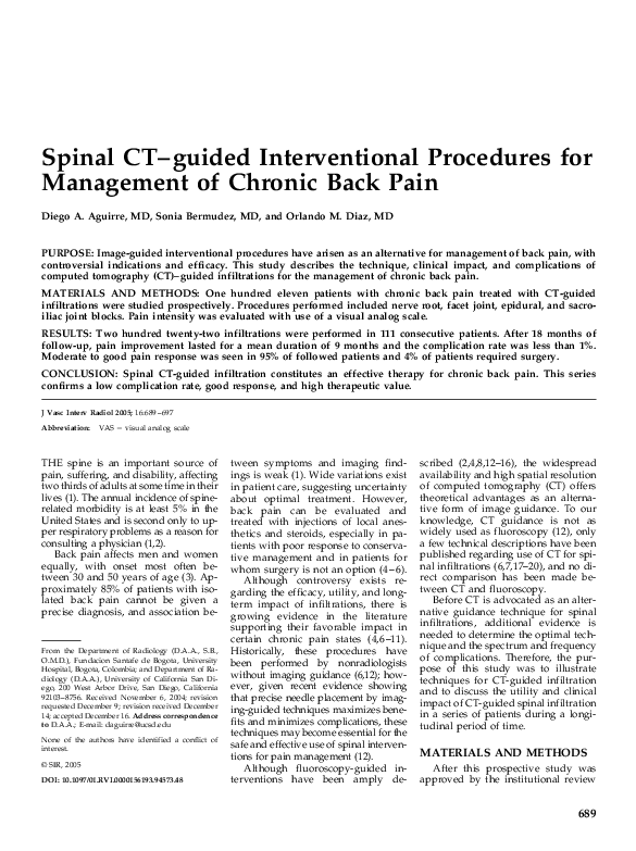 (PDF) Spinal CT–guided Interventional Procedures for Management of Chronic Back Pain