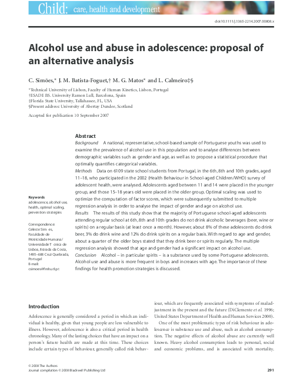 (PDF) Alcohol use and abuse in adolescence: proposal of an alternative ...