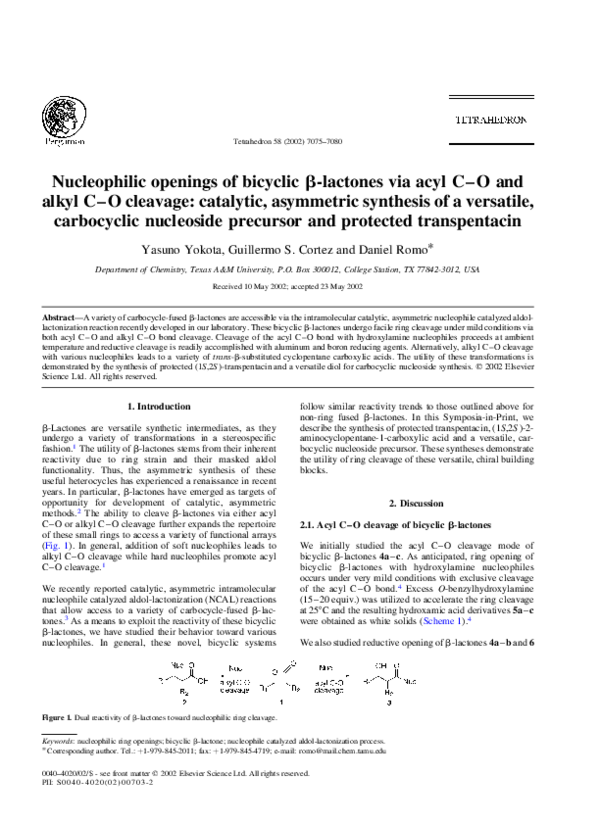 (PDF) Nucleophilic openings of bicyclic β-lactones via acyl C–O and alkyl C–O cleavage ...