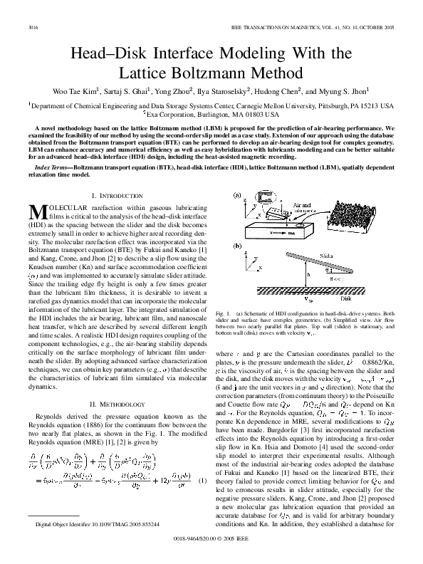 (PDF) Head-disk interface modeling with the lattice Boltzmann method