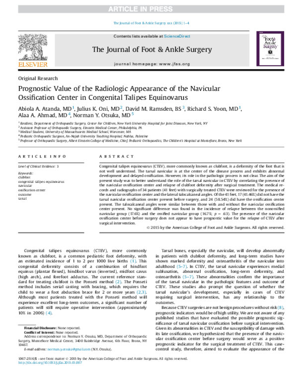 (PDF) Prognostic Value of the Radiologic Appearance of the Navicular ...