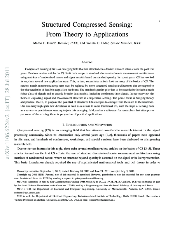 (PDF) Structured Compressed Sensing: From Theory to Applications