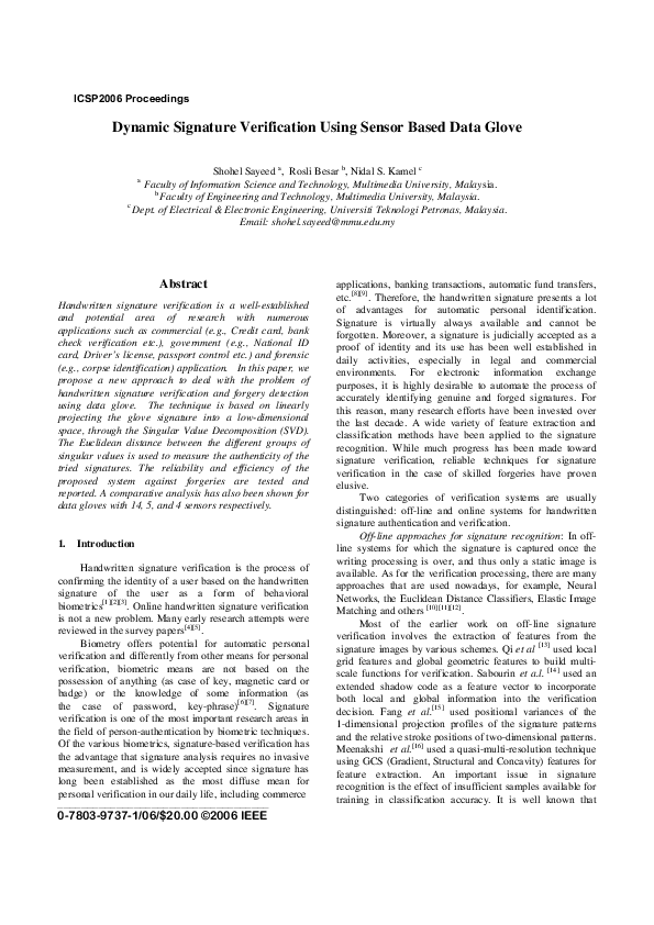 Pdf Dynamic Signature Verification Using Sensor Based Data Glove