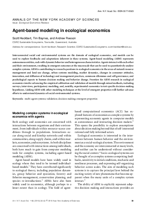 (PDF) Agent‐based modeling in ecological economics