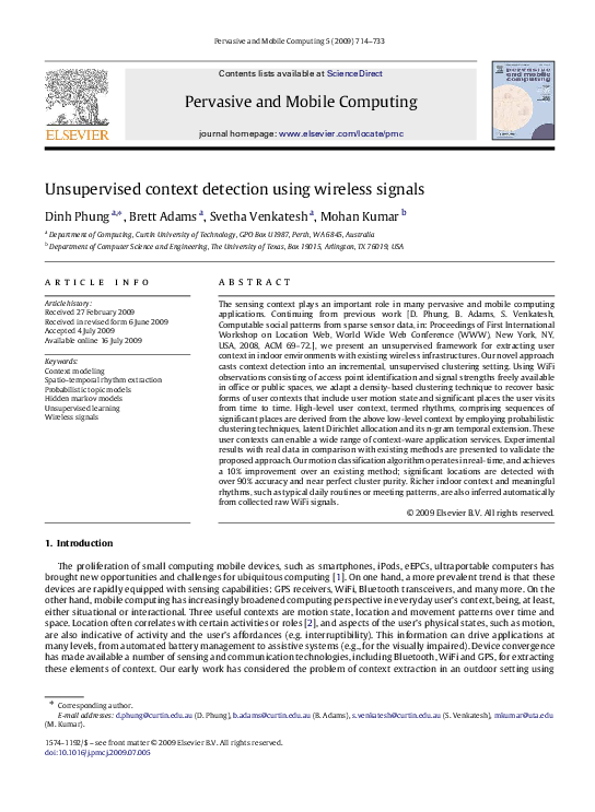 Pdf Unsupervised Context Detection Using Wireless Signals