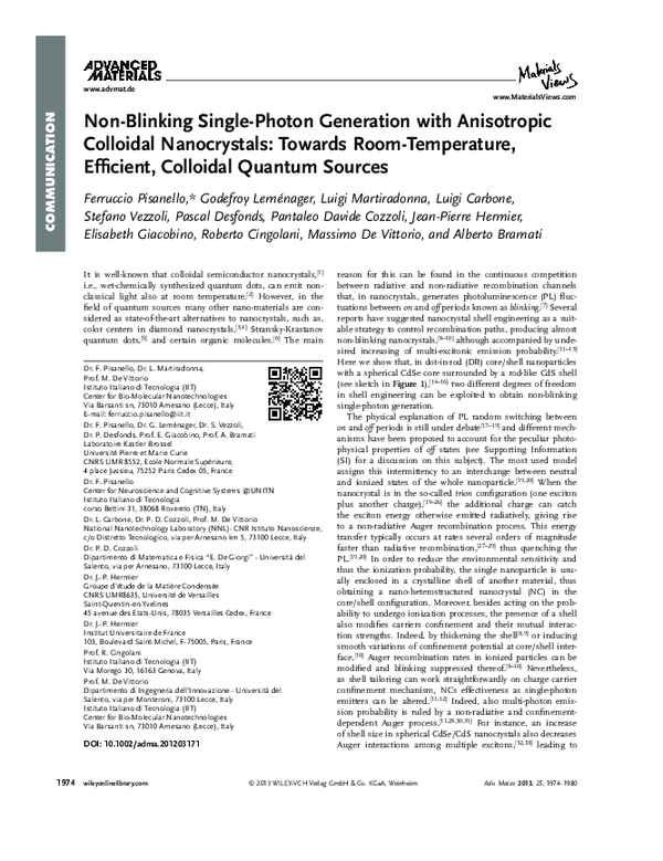 (PDF) Single-Photon Sources: Non-Blinking Single-Photon Generation with Anisotropic Colloidal ...
