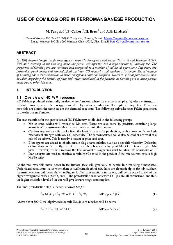 (PDF) Use of Comilog Ore in Ferromanganese Production