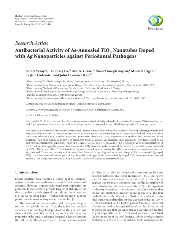 (PDF) Antibacterial Activity of As-Annealed TiO 2 Nanotubes Doped with ...