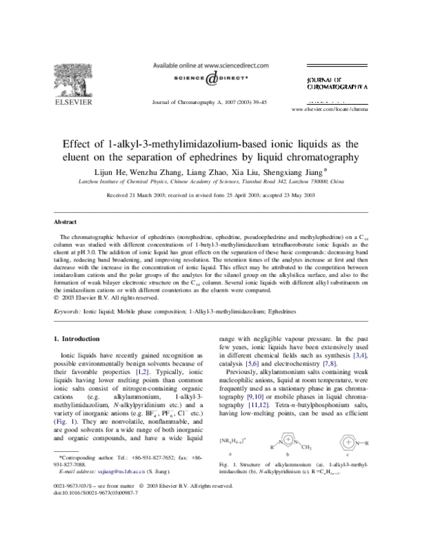 (PDF) Effect of 1-alkyl-3-methylimidazolium-based ionic liquids as the ...