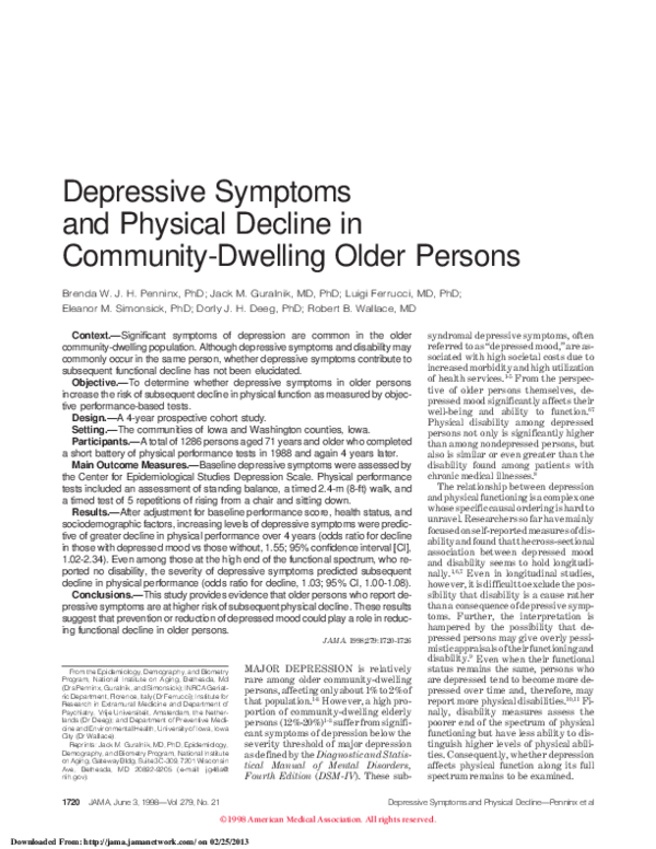 (PDF) Depressive Symptoms and Physical Decline in Community-Dwelling ...