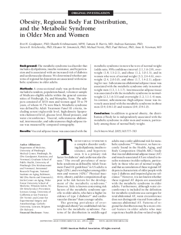 (PDF) Obesity, Regional Body Fat Distribution, and the Metabolic ...