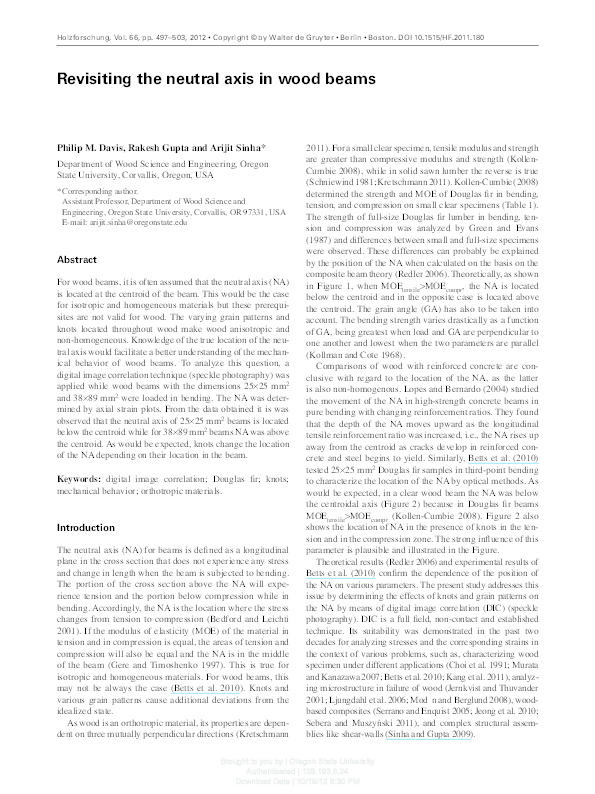 (PDF) Revisiting the neutral axis in wood beams