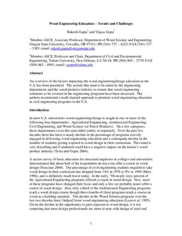 (PDF) Wood Engineering Education — Trends and Challenges