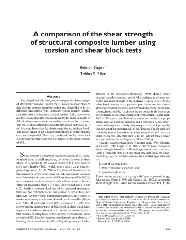 (PDF) A comparison of the shear strength of structural composite lumber ...