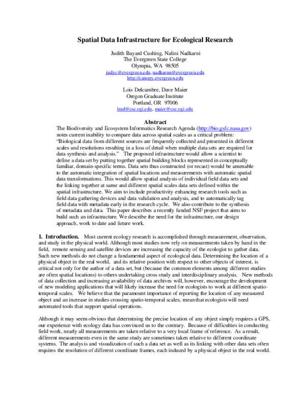 (PDF) Spatial data infrastructure for ecological research | Nalini Nadkarni - Academia.edu