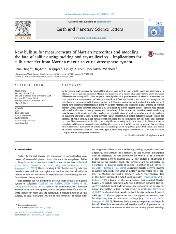 (PDF) New bulk sulfur measurements of Martian meteorites and modeling ...