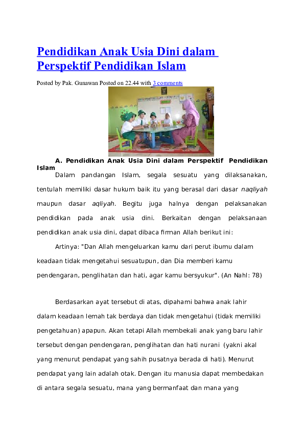 (DOC) Pendidikan Anak Usia Dini dalam Perspektif Pendidikan Islam