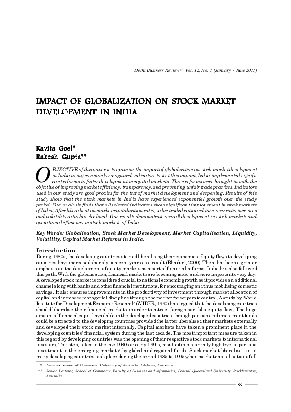 (PDF) Impact of globalization on stock market development in India