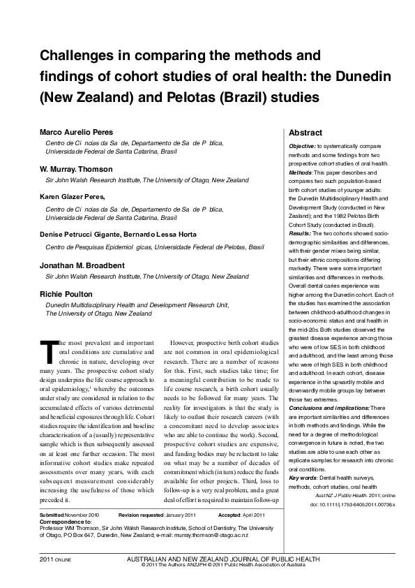 (PDF) The Dunedin Multidisciplinary Health and Development Study: are ...